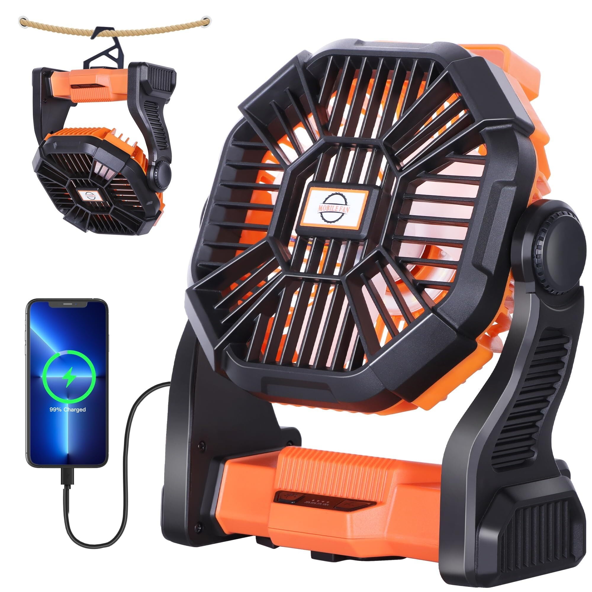 Battery Powered Fan，270° Rotating Portable Fan Camping Fan Rechargeable ...