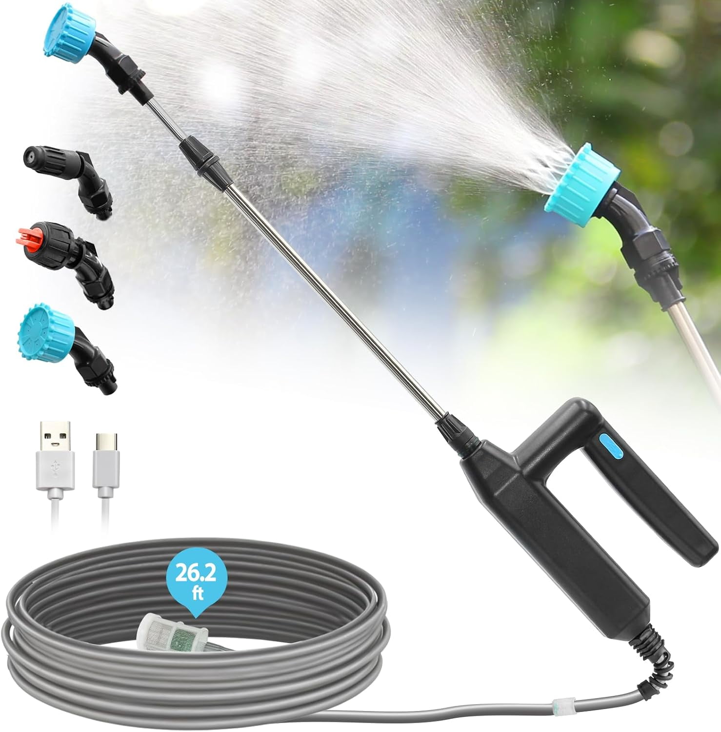 Battery Powered Garden Sprayer, Telescopic, 7.4V Rechargeable Electric ...