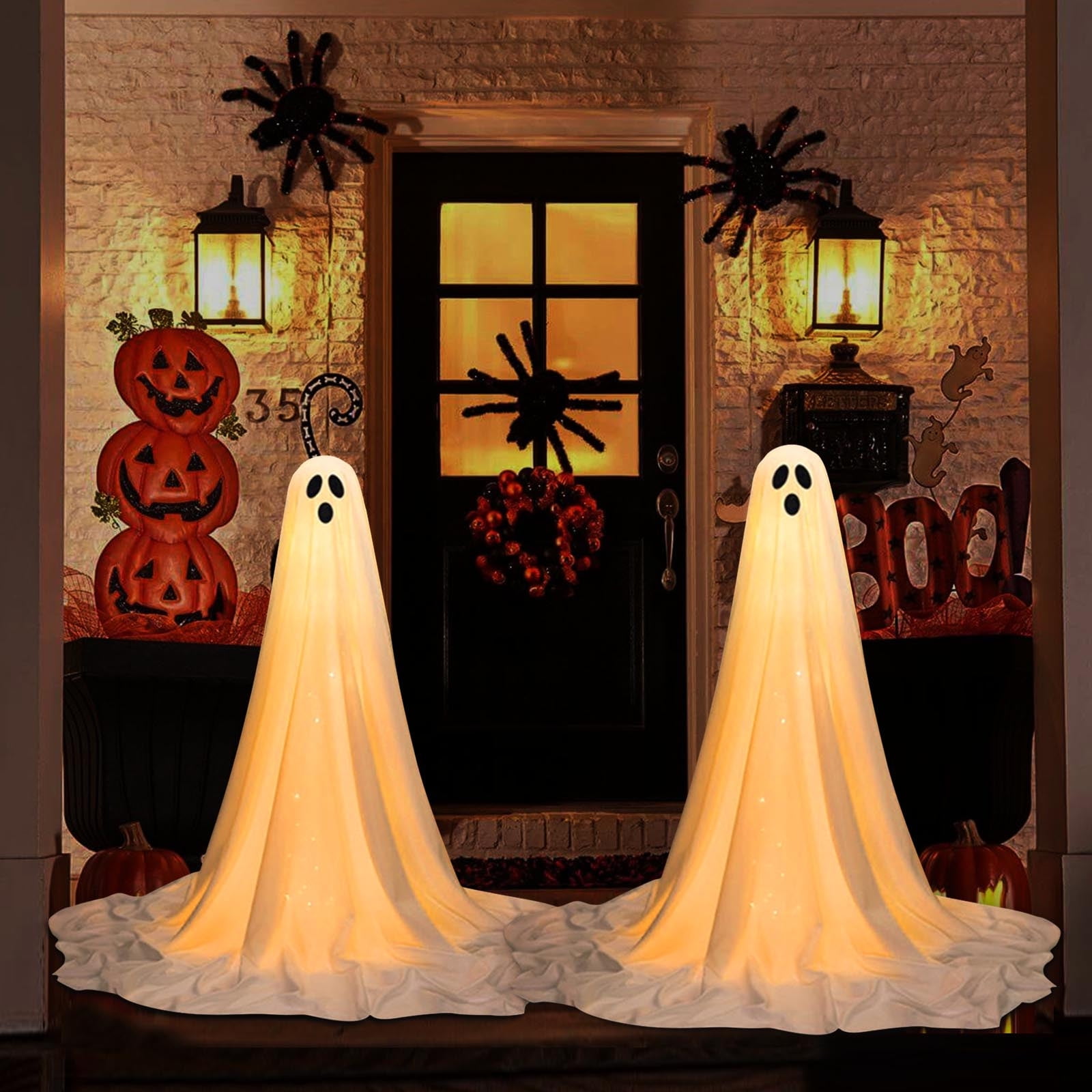 Battery Powered Halloween Ghost Lights with Stand, Illuminated White ...