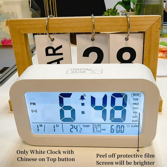 Battery Powered LCD Alarm Clock TEMP Date Week 3 Alarms Backlight ...