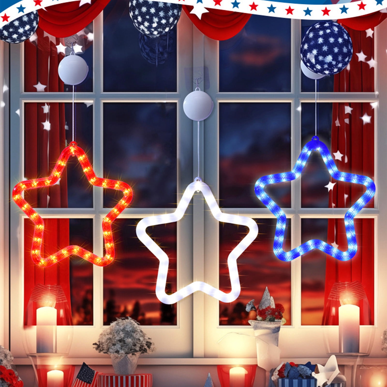 Battery-Powered LED Window Lights - Suction Cup Independence Day Star ...