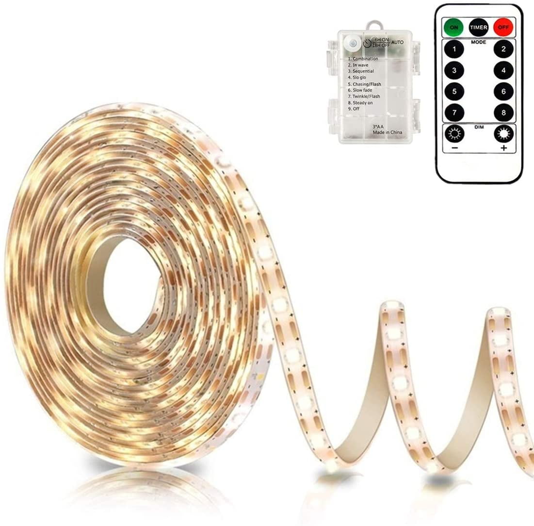 Battery Powered Led Strip Lights with Remote Warm White, 8 Modes ...