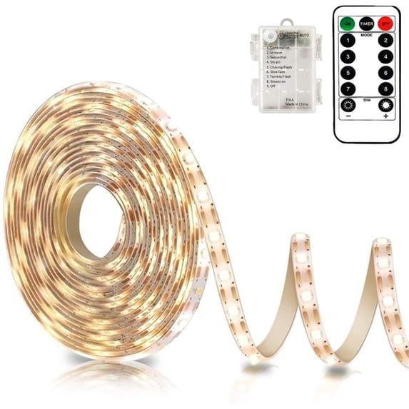 Battery Powered Led Strip Lights with Remote Warm White, 8 Modes ...