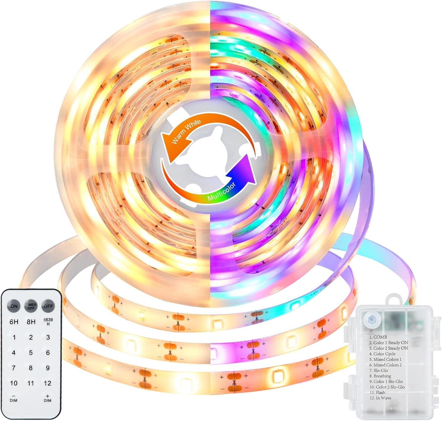 Battery Powered Led Strip Lights with Remote Warm White, 8 Modes ...