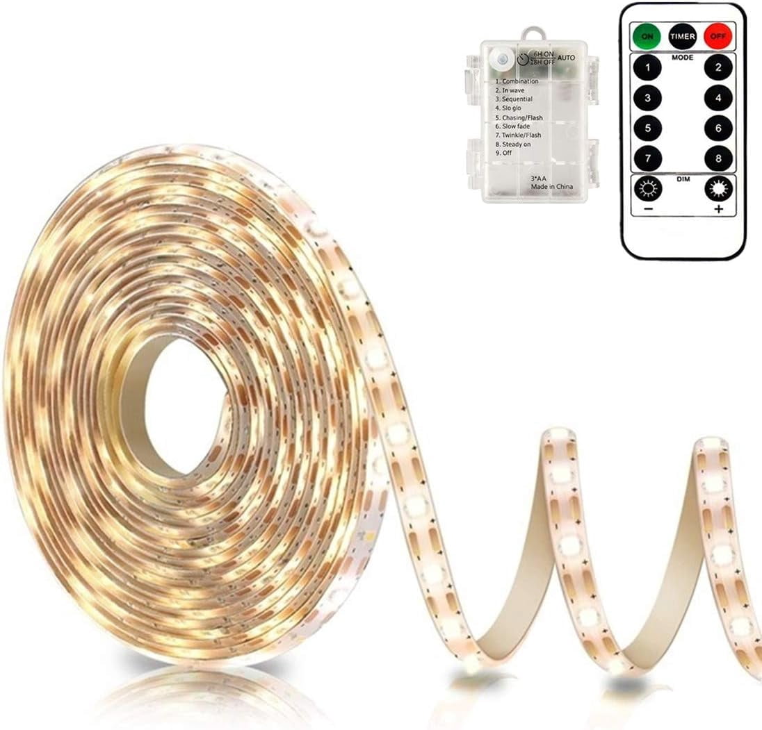 Battery Powered Led Strip Lights with Remote Warm White, 8 Modes ...