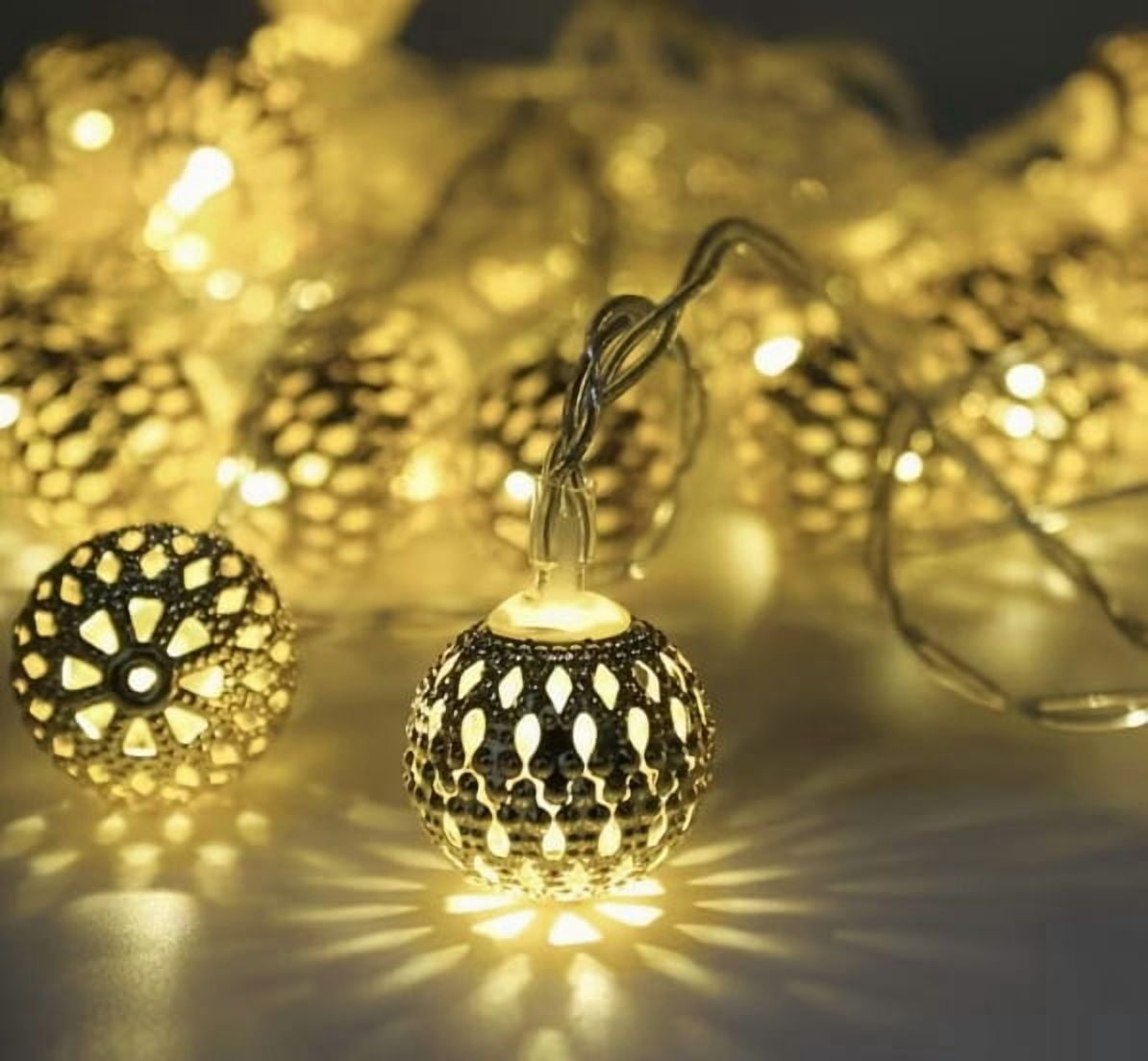 Battery Powered Moroccan String Lights with Silver LED Sphere Bulbs ...