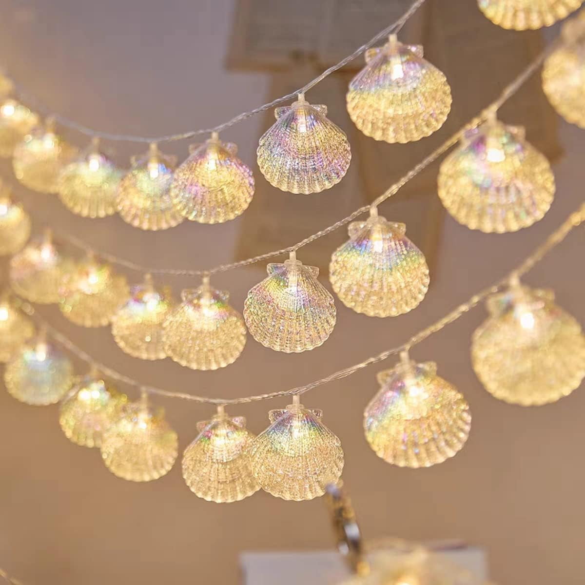 Battery Powered Seashell String Lights, 15ft 30LED Beach Theme Fairy ...