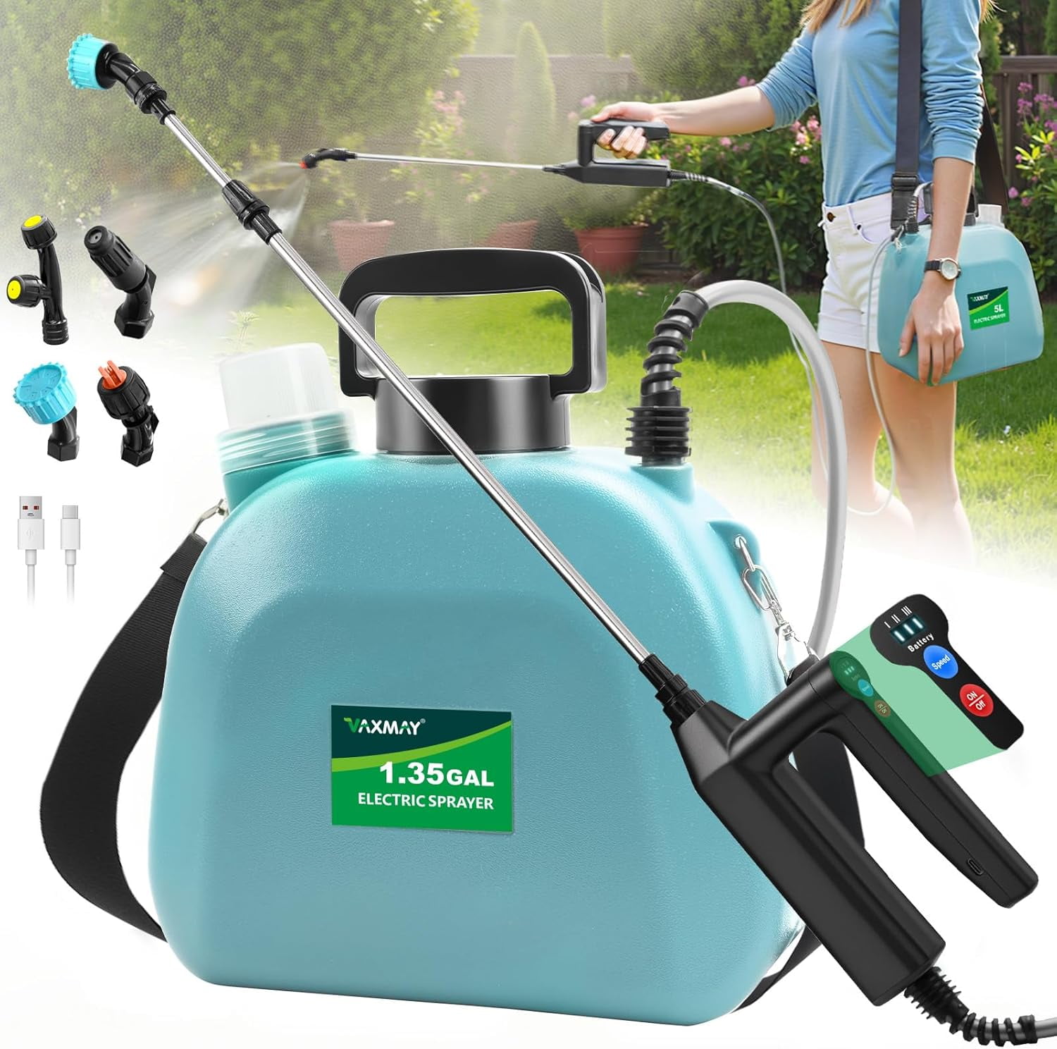 Battery Powered Sprayer 1.35 Gallon, 2025 Electric Sprayer with 3 ...