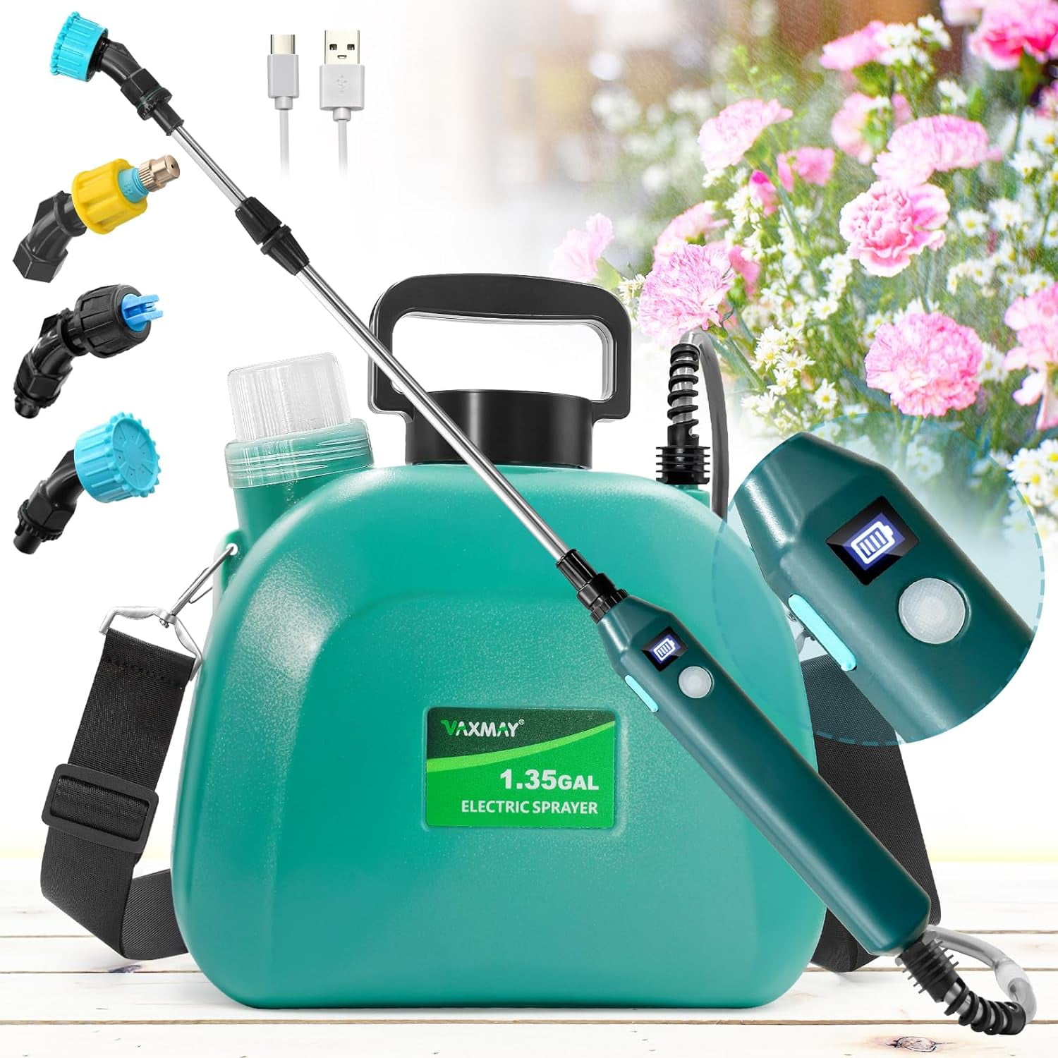 Battery Powered Sprayer 1.35 Gallon, Upgrade Electric Garden Sprayer ...