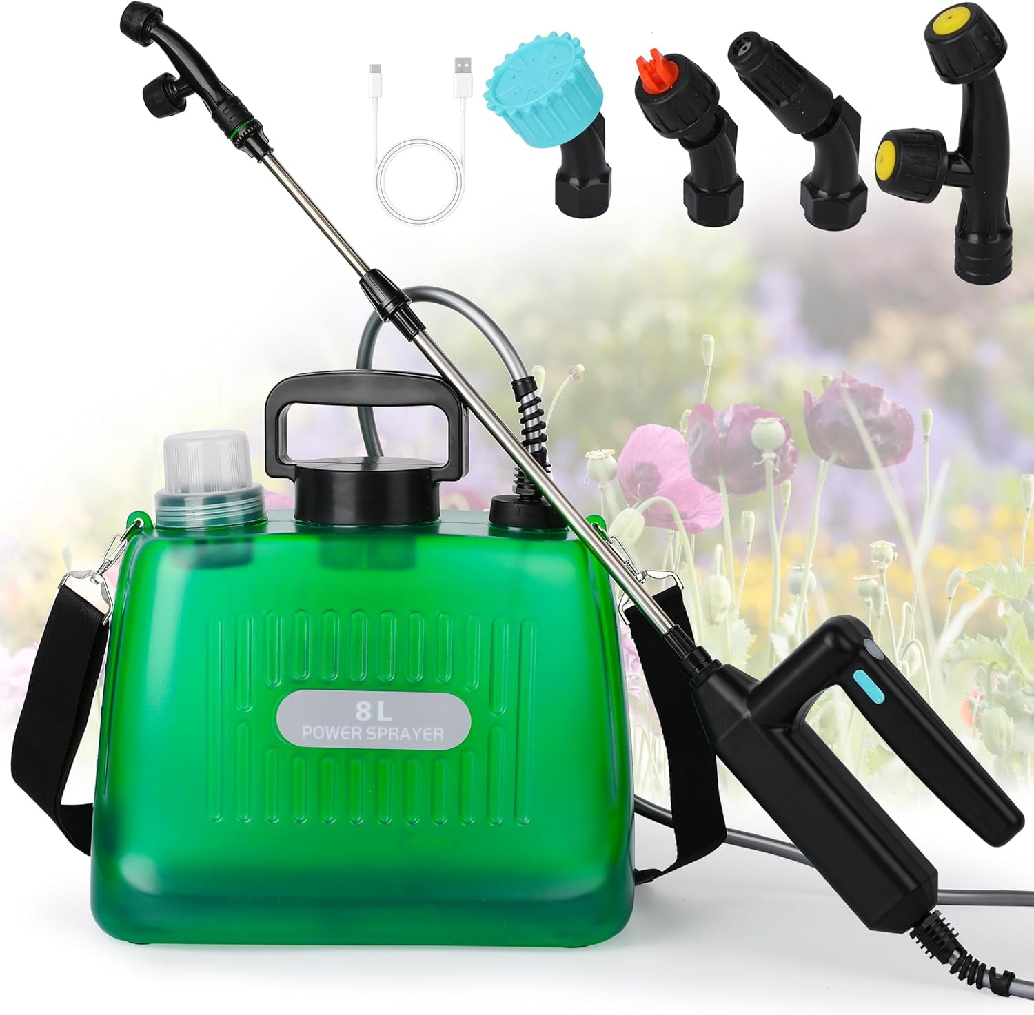 Battery Powered Sprayer 2 Gallon, Electric Sprayer with 4 Mist Nozzles ...