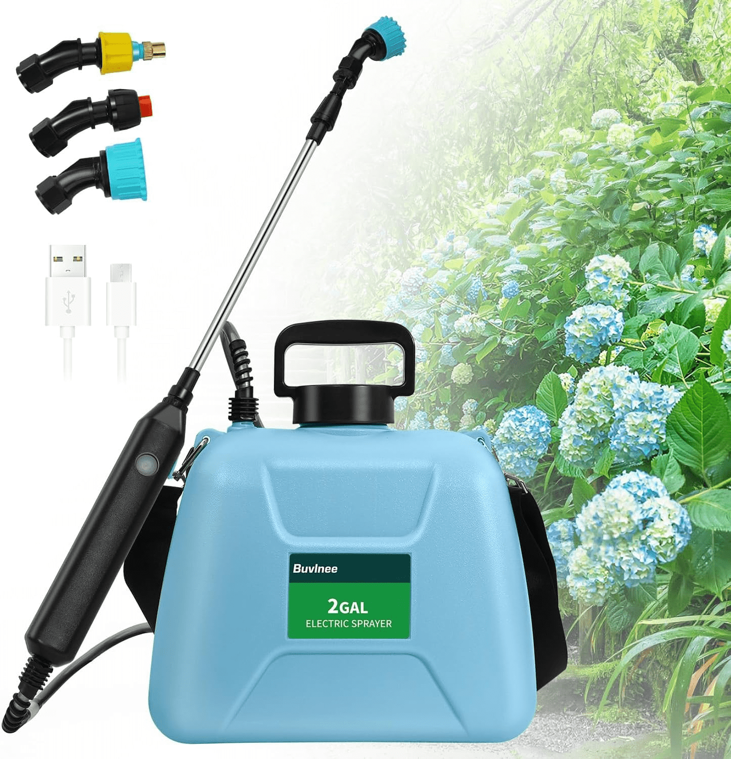 Battery Powered Sprayer 2 Gallon, Powerful Electric Sprayer with 3 Mist ...