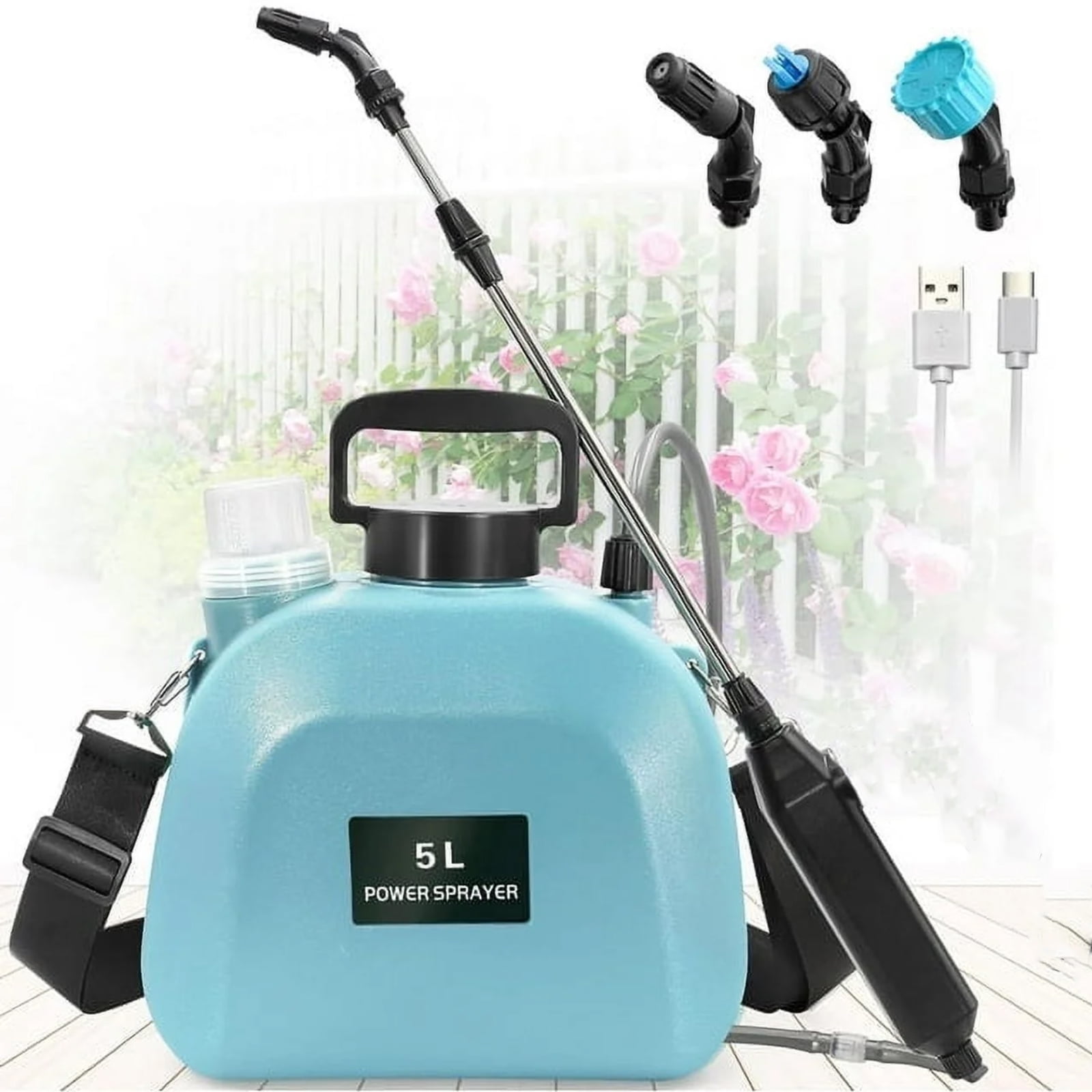 Hinzonek Battery Powered Garden Sprayer with 3 Mist Nozzles, 5L Lawn ...
