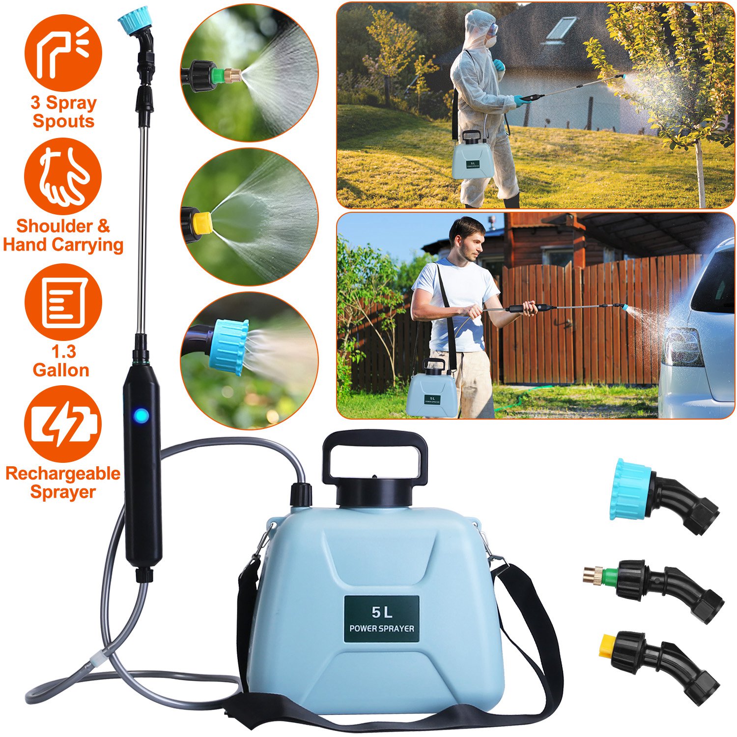 Battery Powered Sprayer, Electric Sprayer with USB Rechargeable Handle ...
