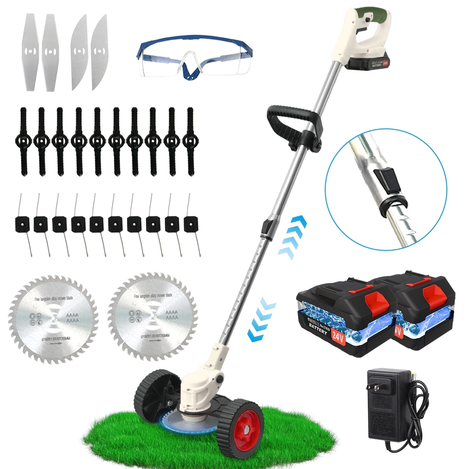 Battery Powered Weed Wacker & String Trimmer - 2000mAh Dual Batteries ...