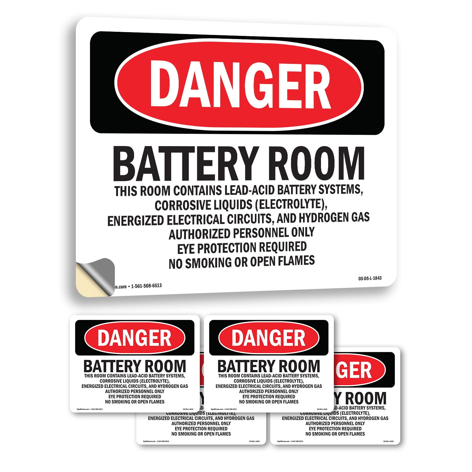Battery Room Authorized Personnel Only OSHA Danger Vinyl Decal Label 18 ...