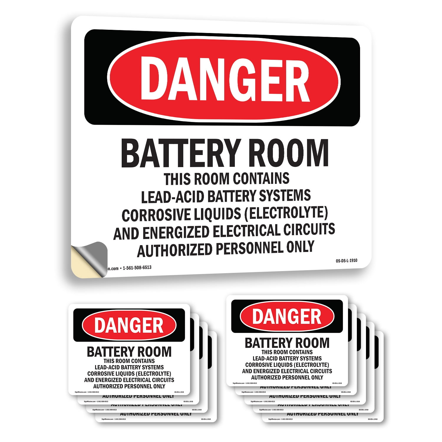 Battery Room Contains Lead OSHA Danger Vinyl Decal Label 10 Inch x 7 ...