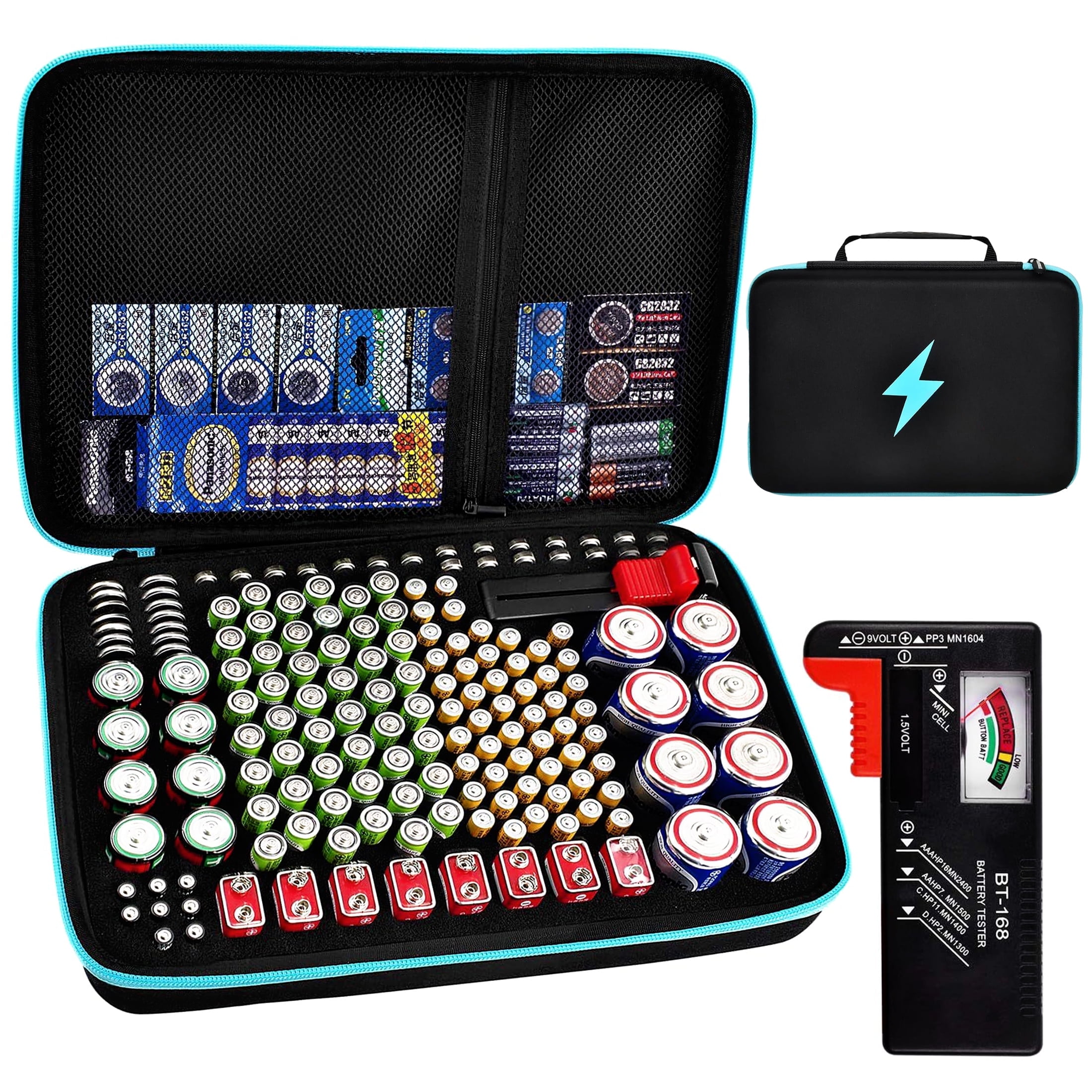 Aovky Battery Storage Organizer Box, Battery Storage Case with Tester ...