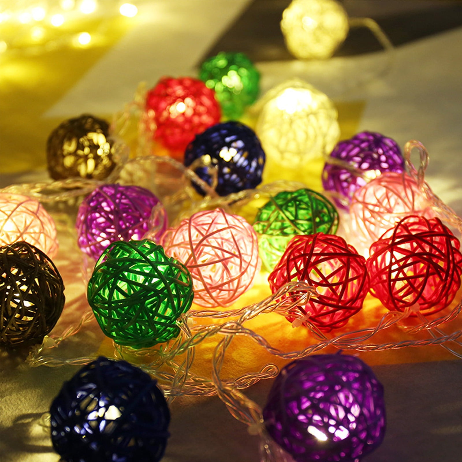 Battery String Light for Indoor: 9.84Ft/20 LED Cotton Ball Lanterns USB ...