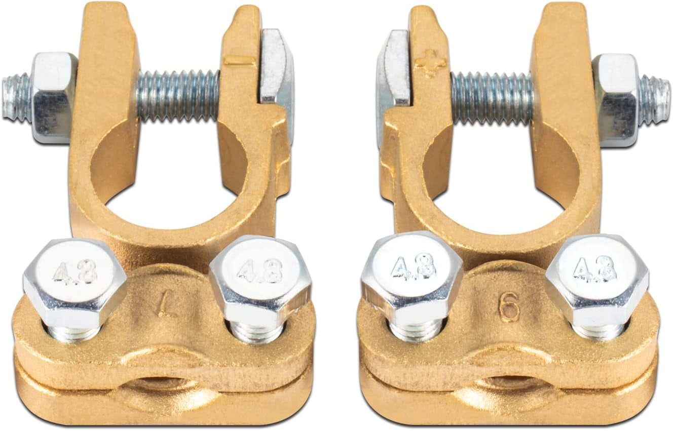 Battery Terminals Connectors Clamps, Brass Positive & Negative Top Post ...