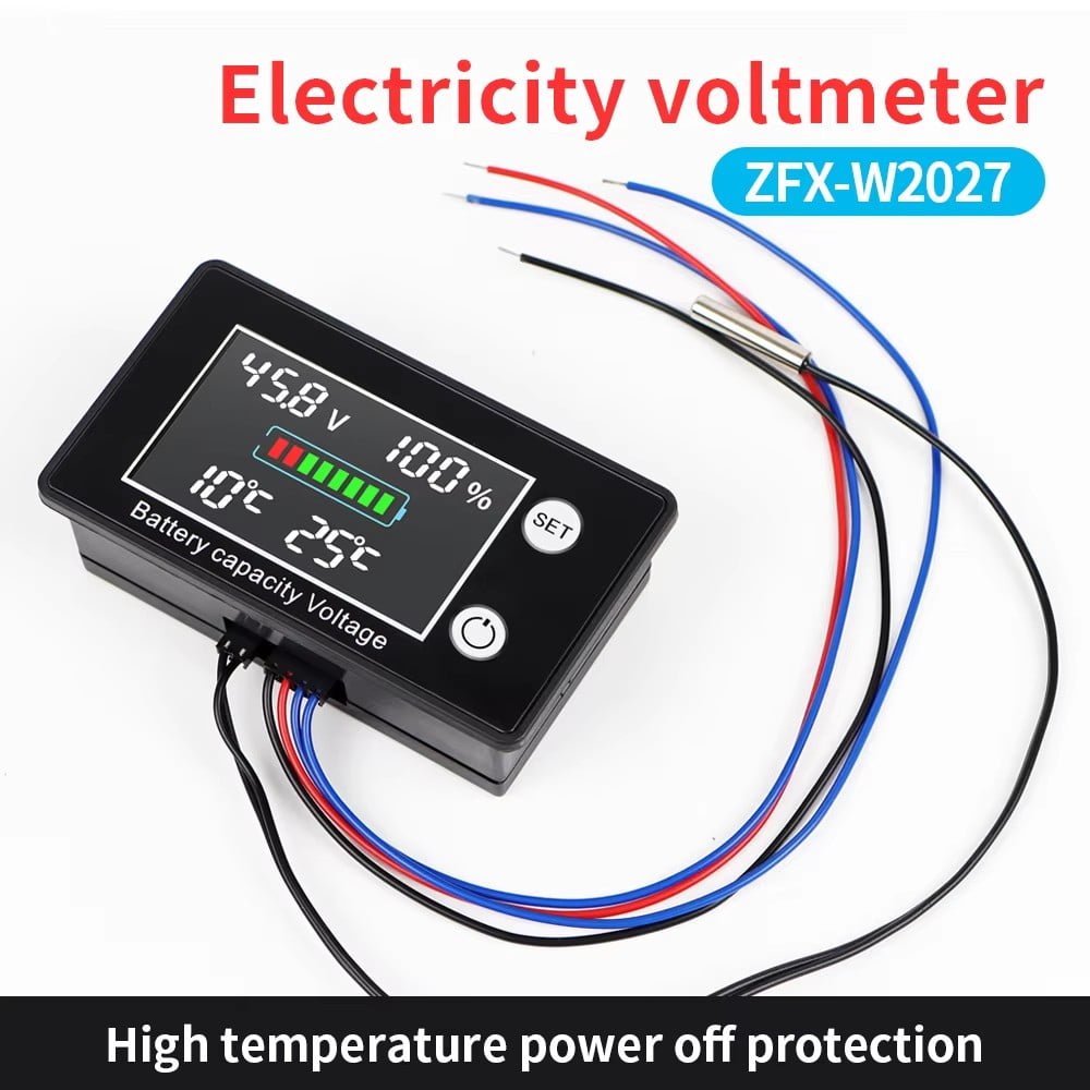Battery Voltage Meter DC10V-100V with Temperature Sensor, LiFePO4 ...