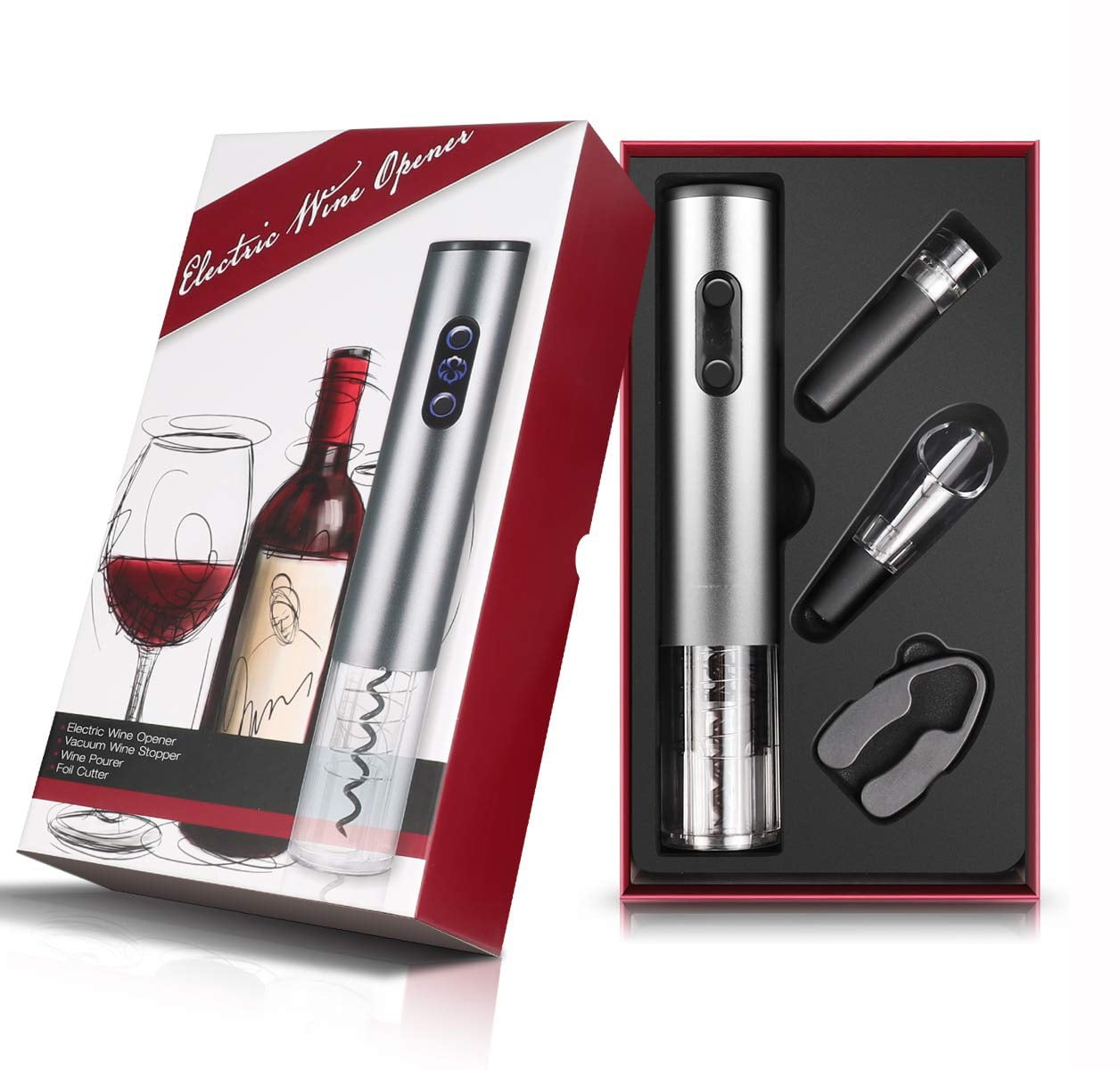 AIRI 4-in-1 Electric Rechargeable Wine Opener Set with Vacuum Plug ...