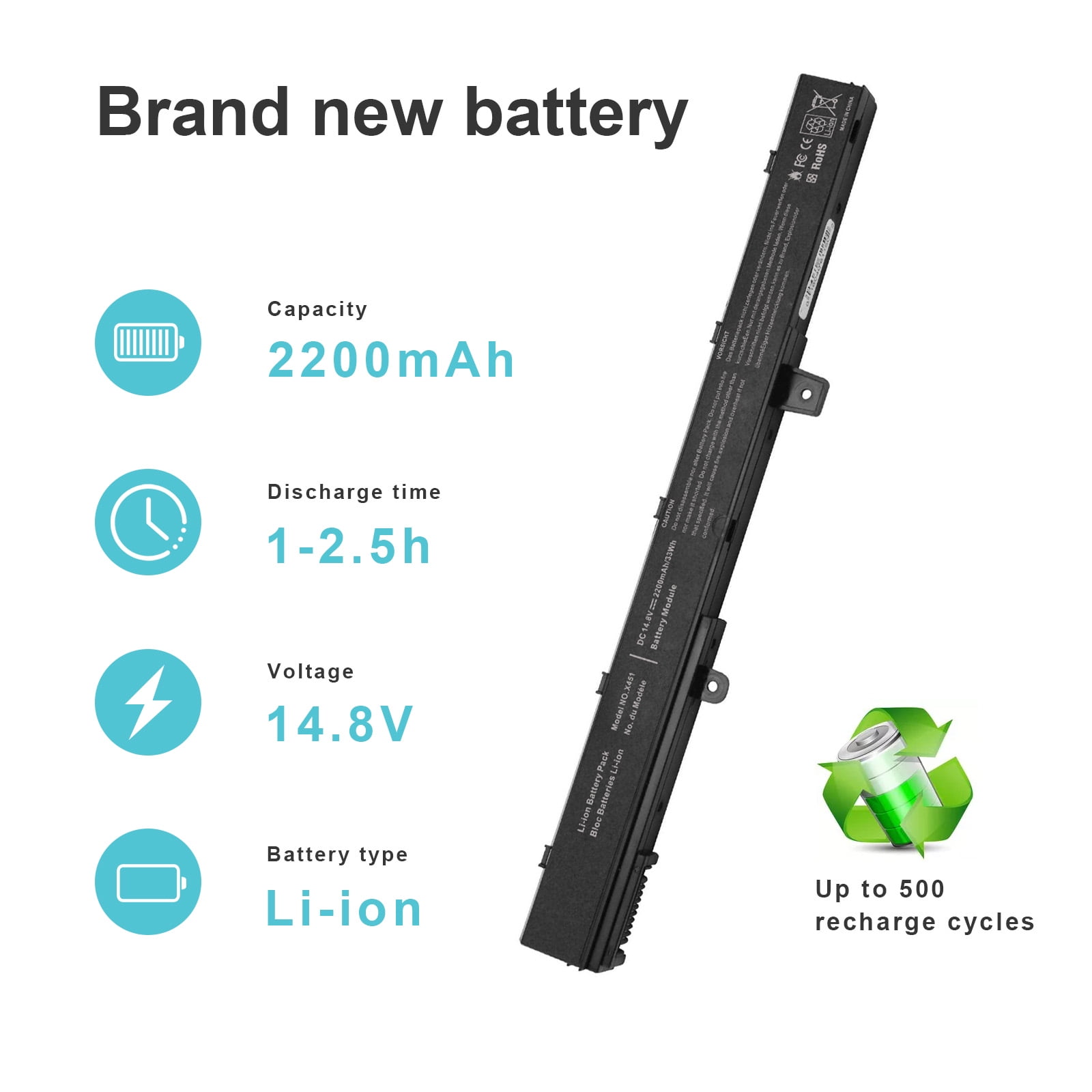ASUS Laptop Battery for X451, X451MA, X451CA, X551C, X551CA, X551M ...