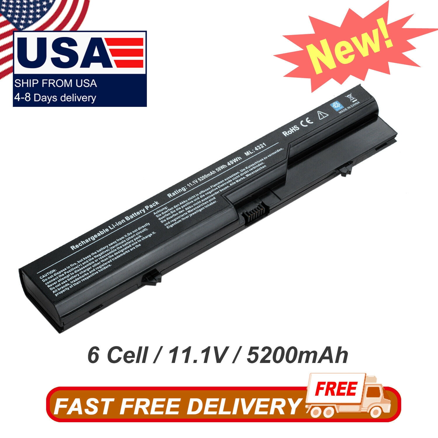 Battery for HP ProBook 4525s 4520s 4425s 4421s 4320s 4420s 5200mah 6 ...