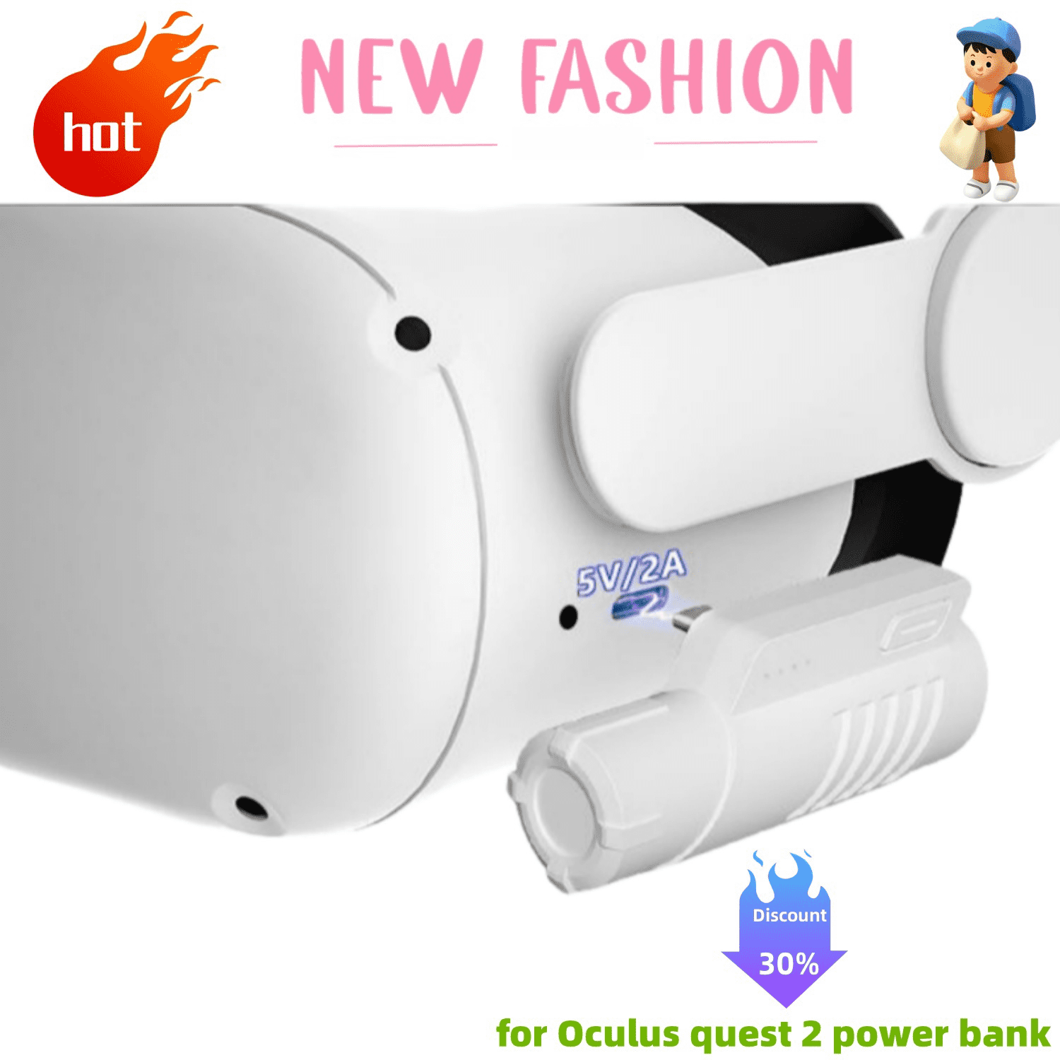 Battery pack for meta Oculus 2, fast 5000mAh head strap battery charger ...