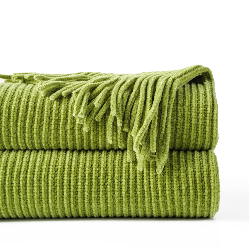 Battilo Apple Green Throw Blanket for Sofa, Cozy Soft Chenille Knit ...