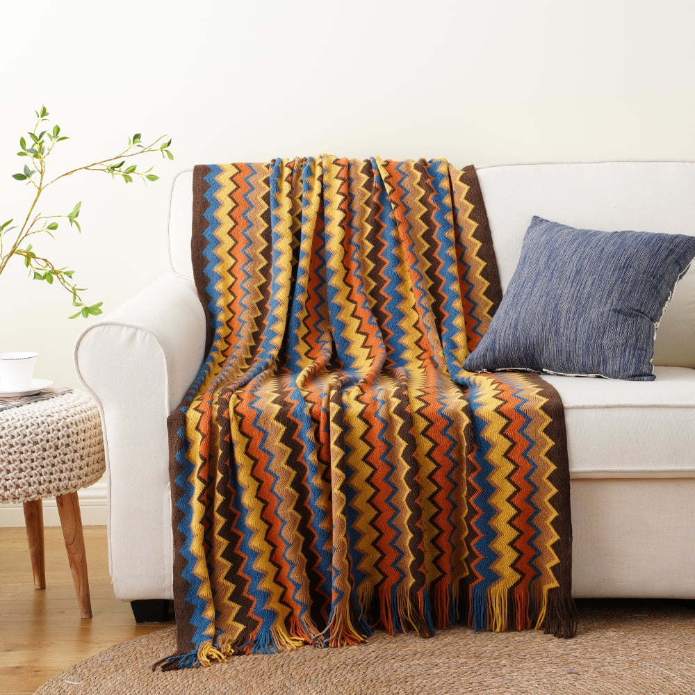 Battilo Boho Throw Blanket Knit Tassel Decorative Throw Blanket Fall ...