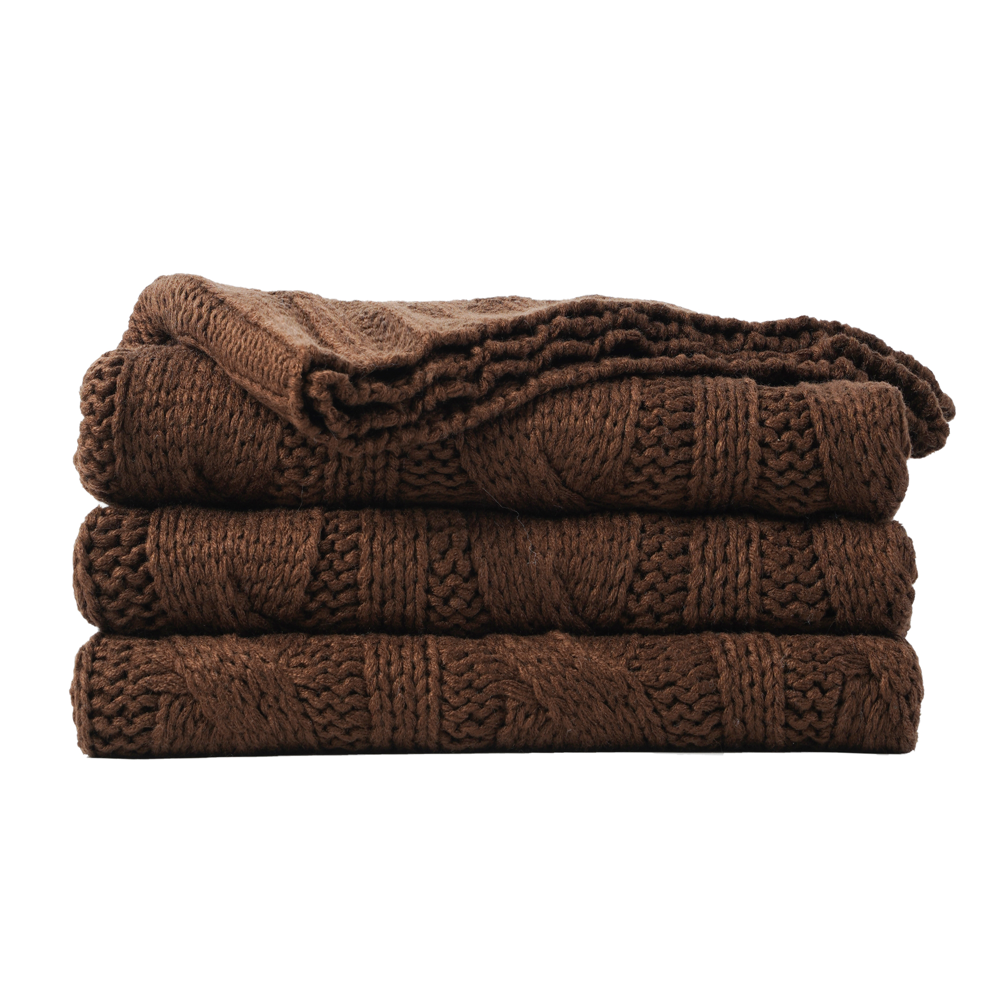 Battilo Dark Brown Throw Blanket for Couch, Herringbone Knit Blanket ...