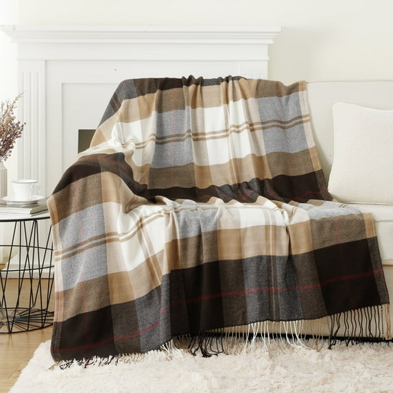 "Battilo Lightweight Buffalo Plaid Acrylic Throw Blanket, Brown, 50""x60"", Soft Cashmere Feel ...