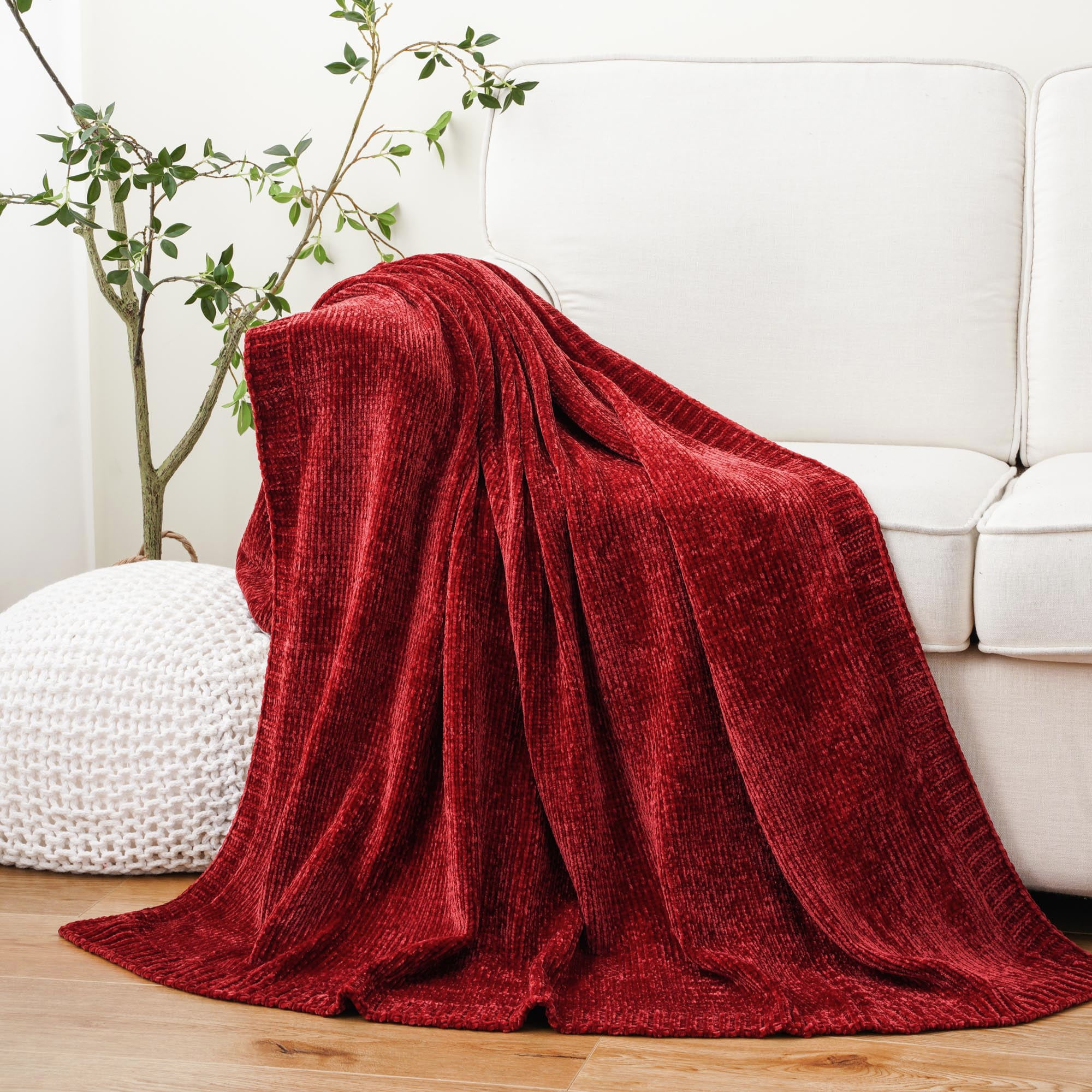 Battilo Burgundy Throw,Chenille Knit Home Decor,Cozy Summer blanket ...