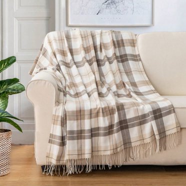 VHC Brands Woven Plaid Modern Farmhouse Throw Blanket, Wheat, 60x50 ...