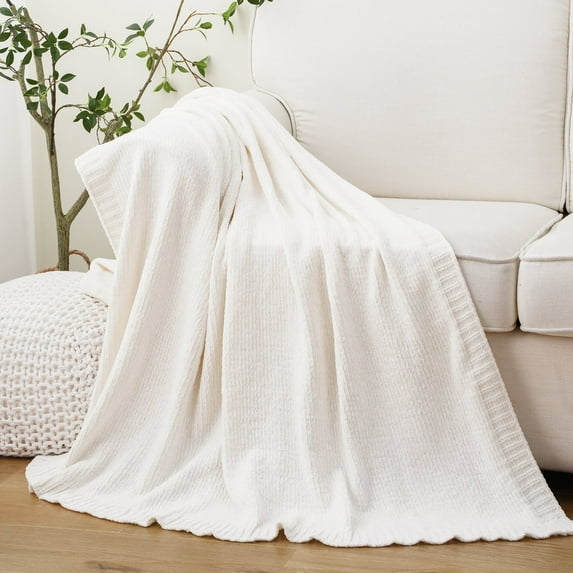 "Battilo Cozy Comfort Chenille Knit Throw Blanket, Neutral Home Decor ...