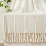 Battilo Cream Throw Blanket for Couch, Knitted White Throw Blankets for ...