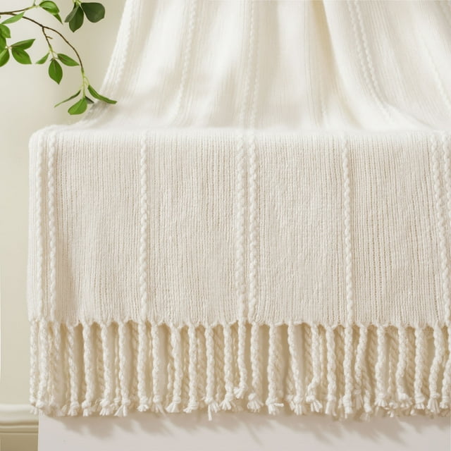 Battilo Cream Throw Blanket for Couch, Knitted White Throw Blankets for ...