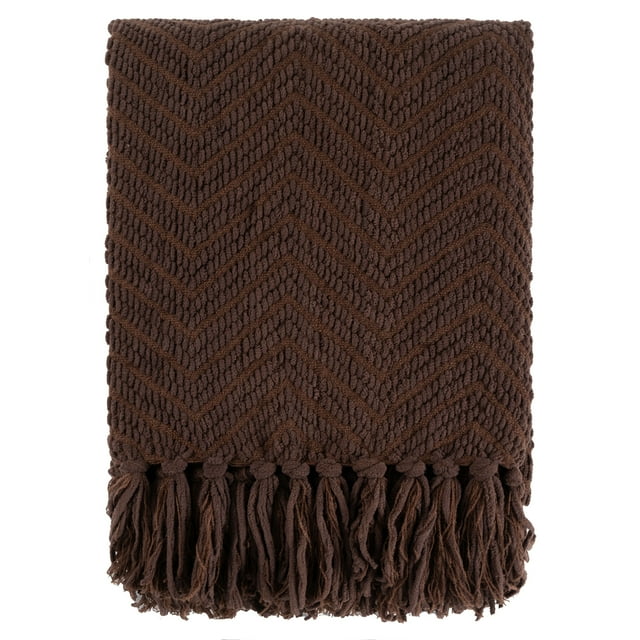 Battilo Knitted Dark Brown Sofa Throw Blanket, Herringbone Design, 50 ...
