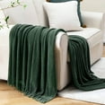 Battilo Dark Green Throw Blanket,Chenille Knit Throws with Tassels ...