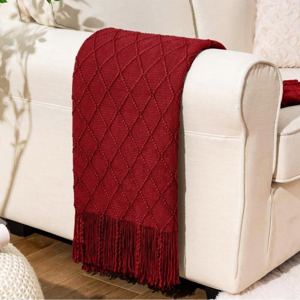 "Battilo Cozy Patterned Dark Red Throw Blanket, 50""x60"" Bed Accent ...