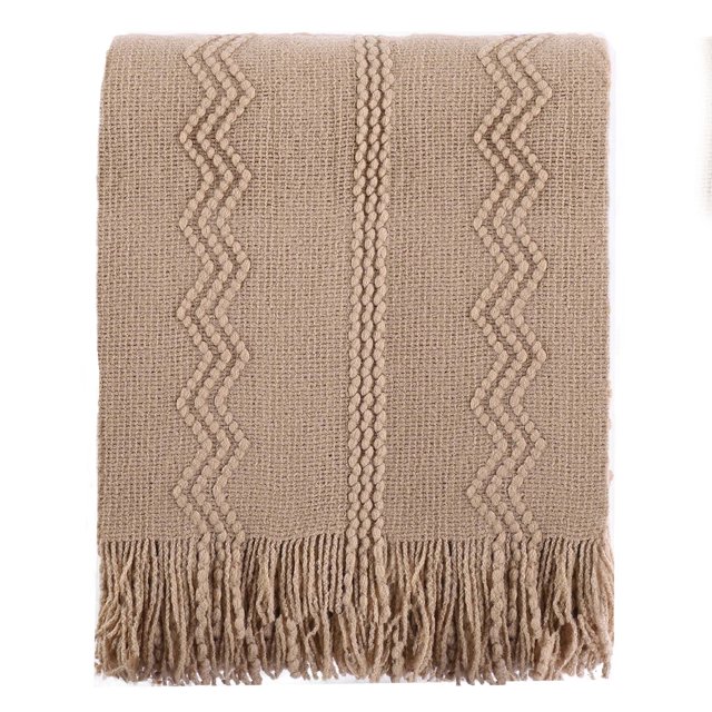 Battilo Khaki Decorative Throw Blanket with Tassel for Bed, Sofa ...
