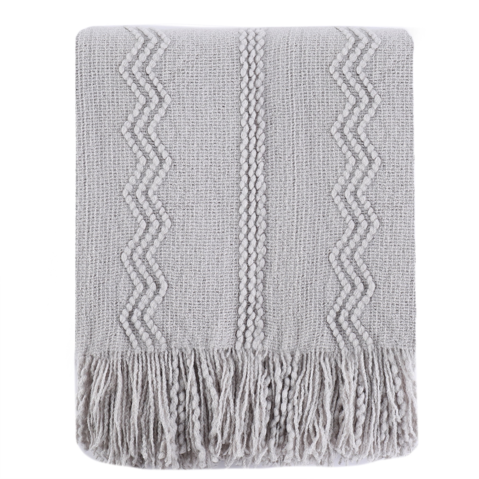 Battilo Light Grey Throw Blanket,Stylish Decorative Knit Blanket with ...