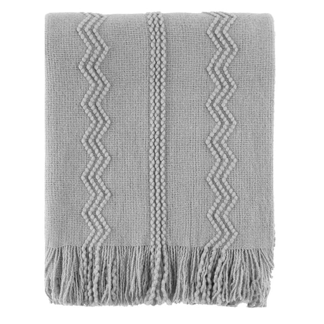 "Battilo Comfort-Knit Couch Throw Blanket in Light Grey, Textured with ...