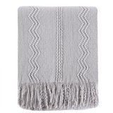 "Battilo Comfort-Knit Couch Throw Blanket in Light Grey, Textured with Elegant Fringe, 50""x60 ...