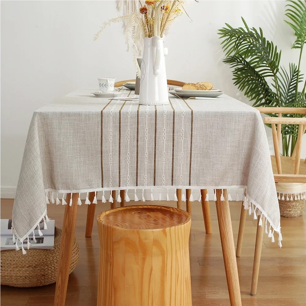 Battilo Linen Tablecloth Rectangular Tables Cloth With Tassel ...