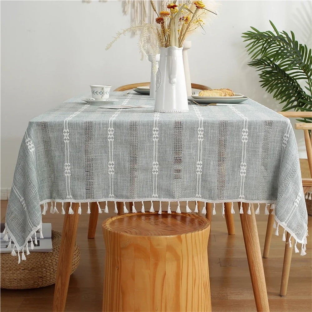 Battilo Linen Tablecloth Rectangular Tables Cloth With Tassel ...