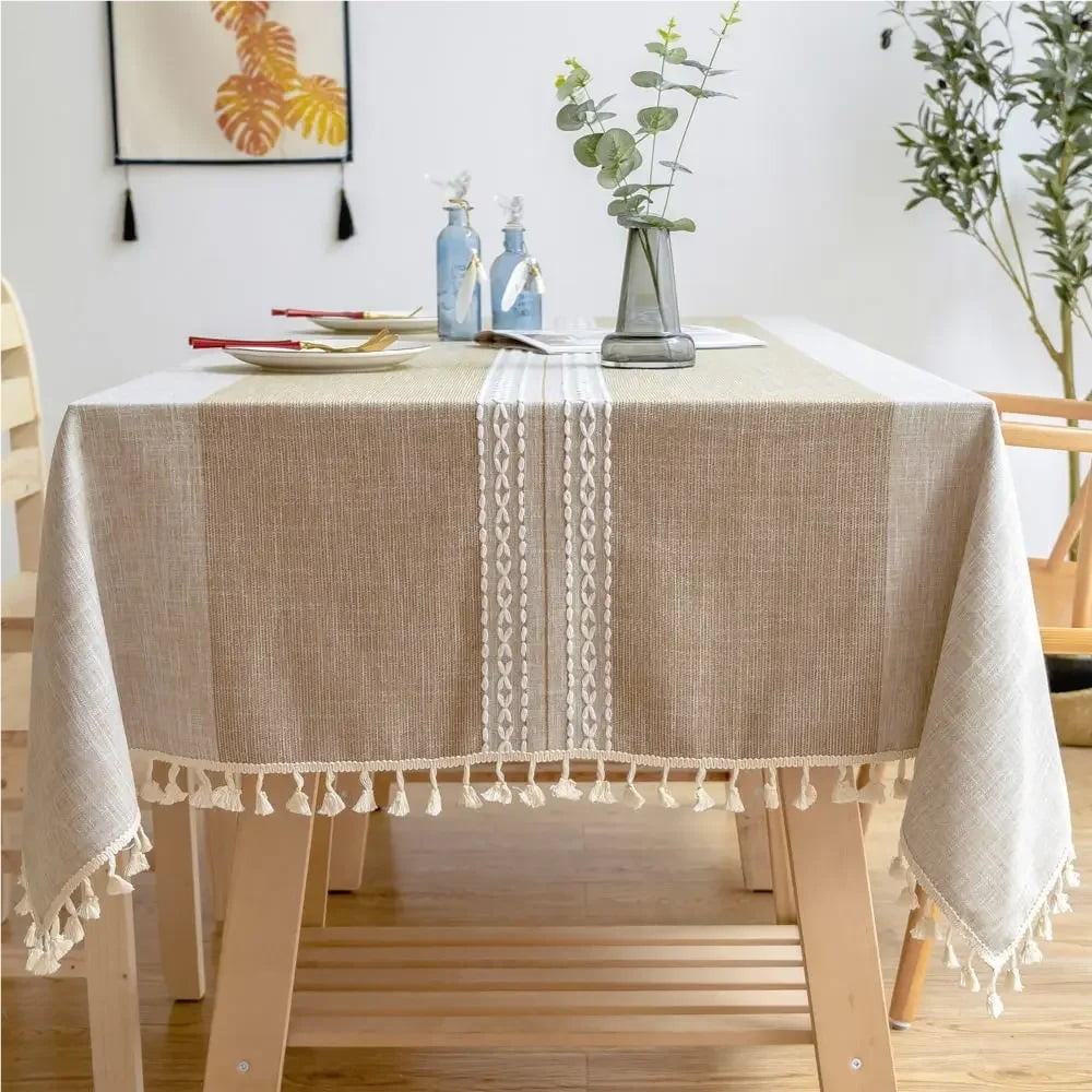 Battilo Linen Tablecloth Rectangular Tables Cloth With Tassel ...