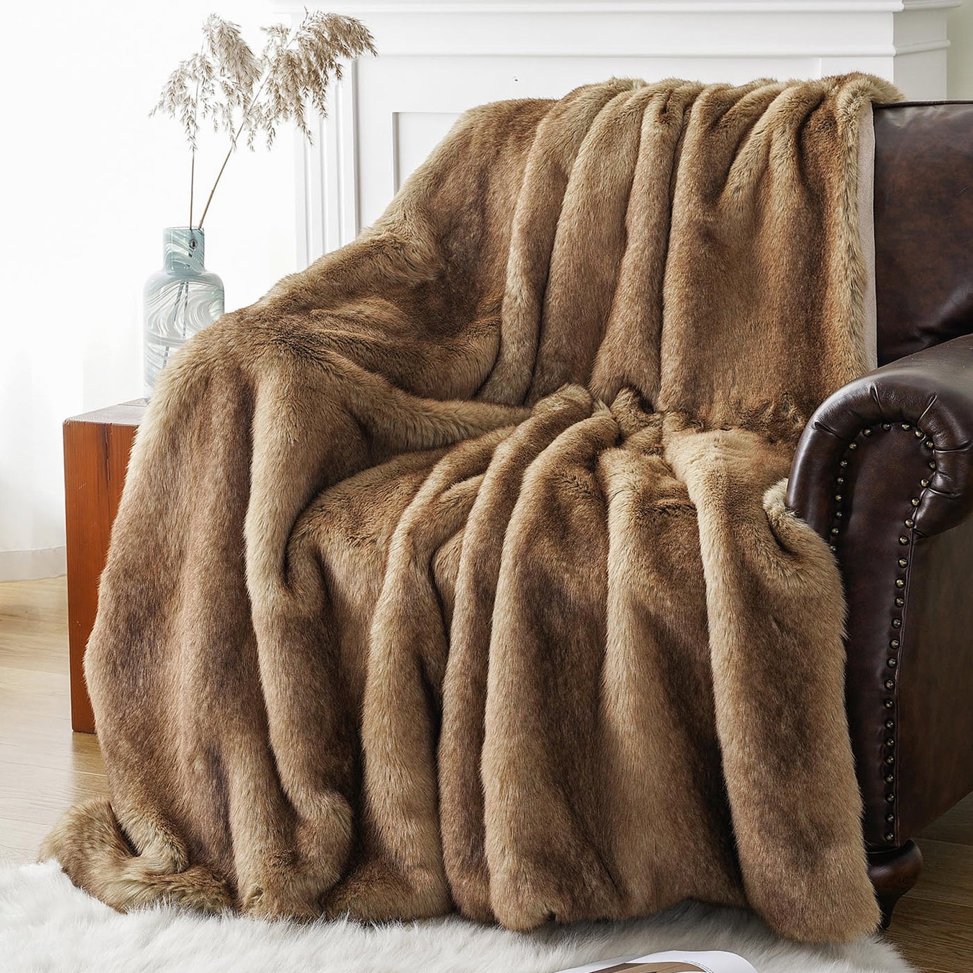 Battilo Luxury Camel Faux Fur Blanket,Reversible Mink Fur Blanket for ...