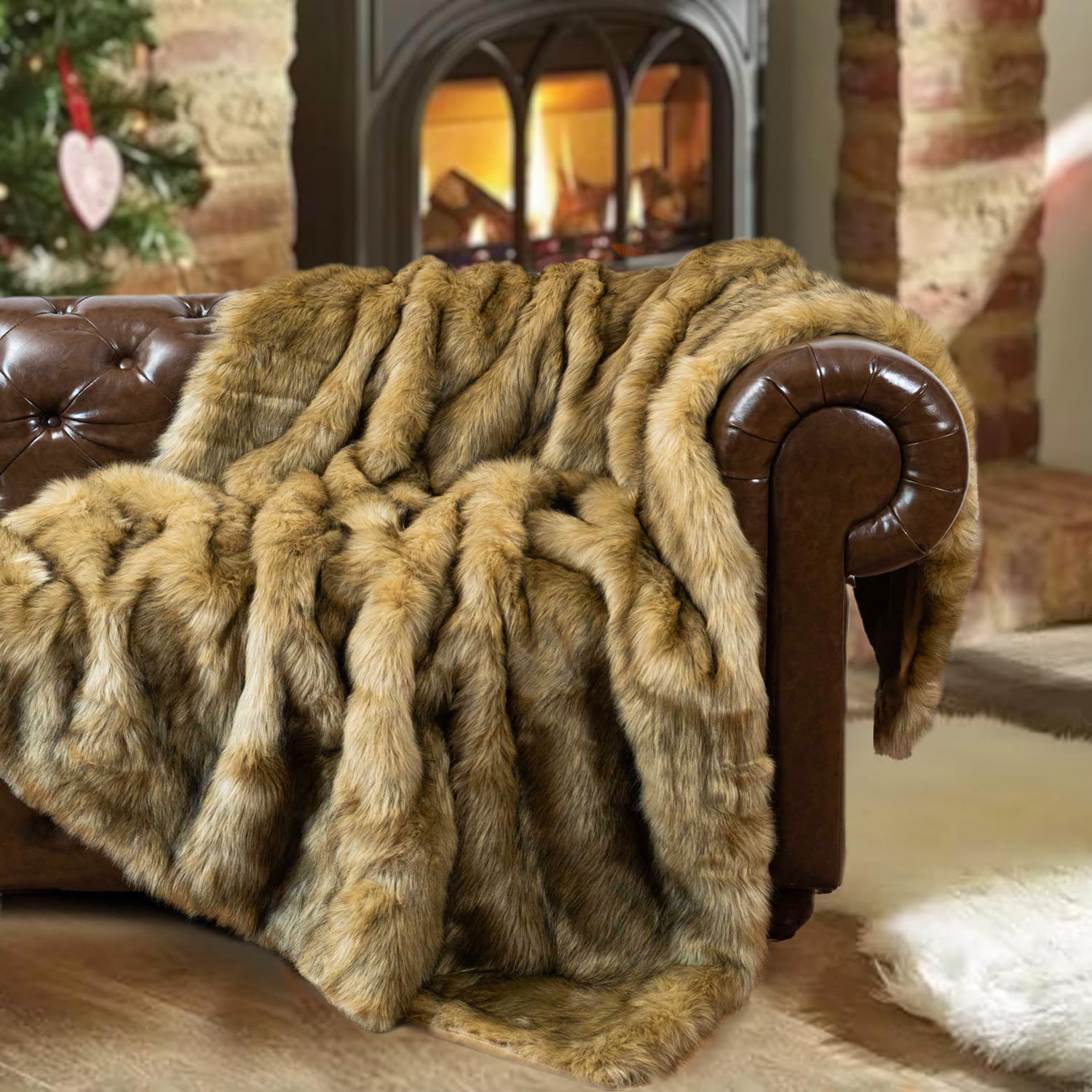 Battilo Golden Faux Fur Blanket, Thick Fur Throw Blankets for Bed ...