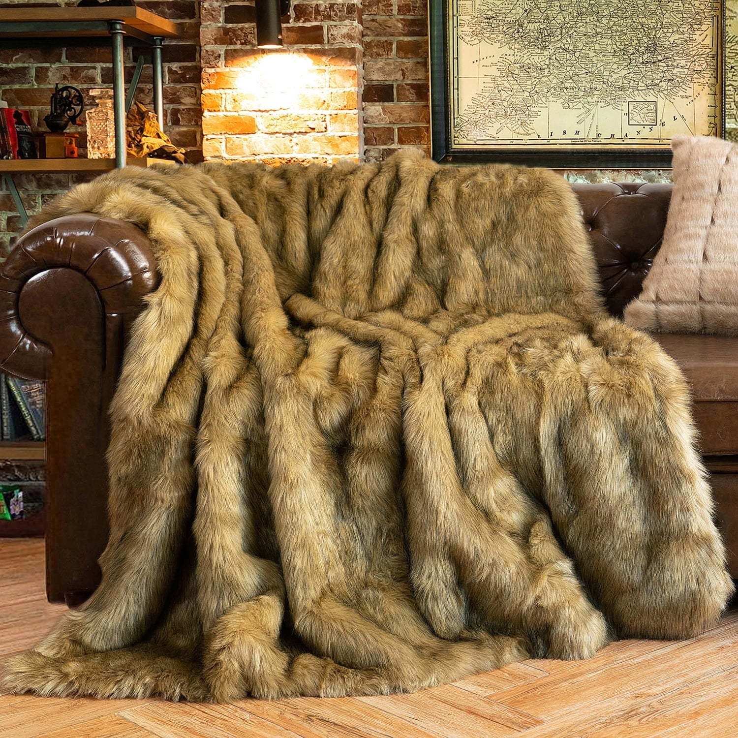 Battilo Golden Faux Fur Blanket,Fur Blankets for Bed,Heavyweight Fluffy ...